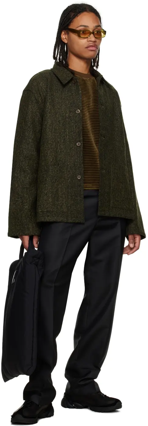 Our Legacy Green & Black Haven Jacket In Black/Moss Fuzz Wool - 50